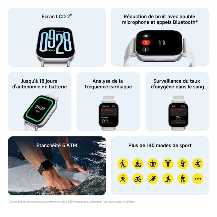 Montre connectée Redmi Watch 5 Active avec bracelet Noir - Cdiscount ...