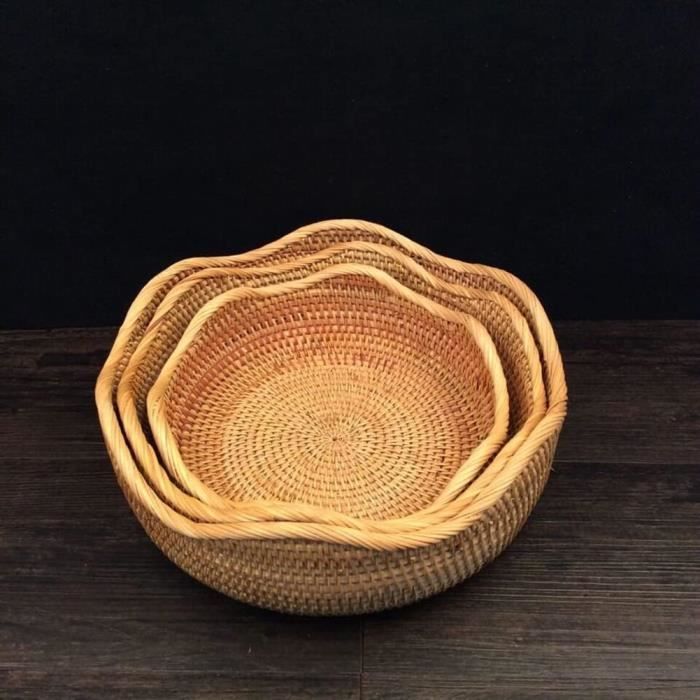 Panier De Rangement Rond En Rotin, Corbeille De Fruits En Osier Panier ...