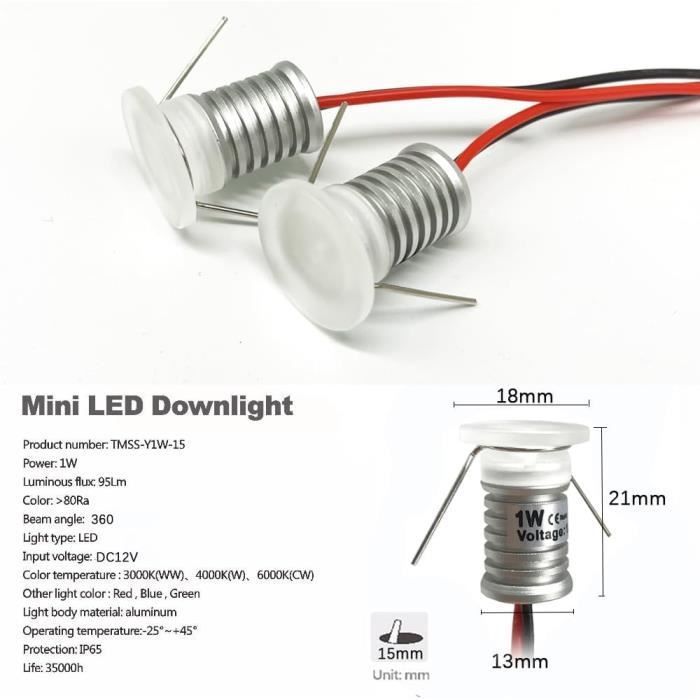 Lot de 9 mini spots LED encastrables - 1 W - En aluminium - 12 V - 1 W ...