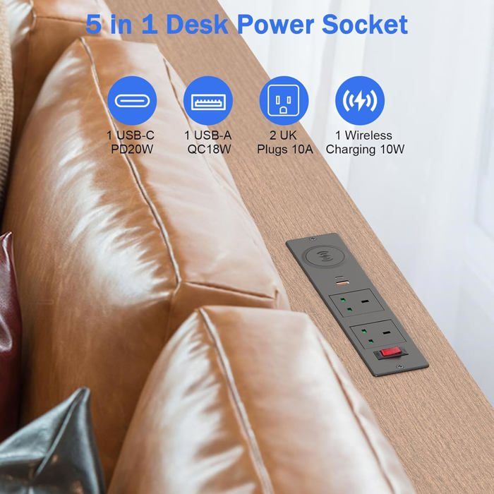 Multiprise encastrée avec USB C PD20W prise d'alimentation de bureau ...