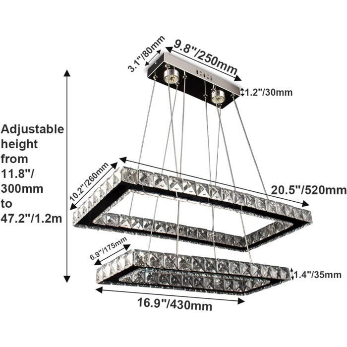 Lustres En Cristal Modernes Avec Télécommande, LED Dimmable 2 Anneaux Lustre En Cristal ...