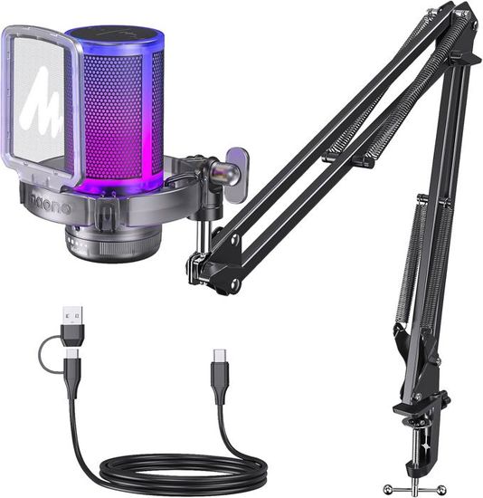 USB Micro Gaming，RGB Condensateur Microphone avec réduction du Bruit ...