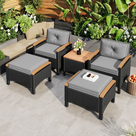 Salon De Jardin - 5 Pièces - Contreplaqué Arabe + Coussins - 160kg Max ...