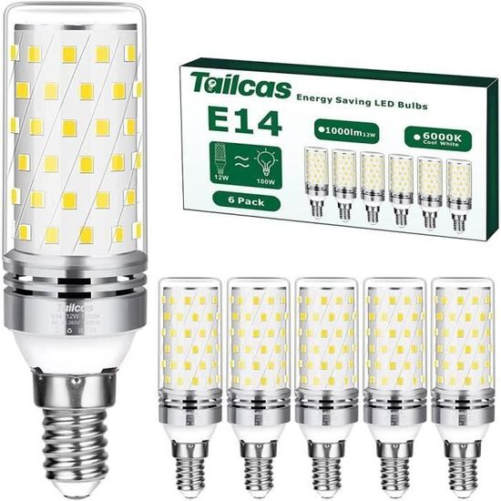 Ampoules Led E14 Blanc Froid, 12W Ampoule Culot Edison à vis E14 6000K AC 220-240V pour Cristal ...