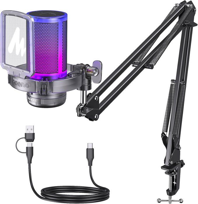 USB Micro Gaming，RGB Condensateur Microphone avec réduction du Bruit ...