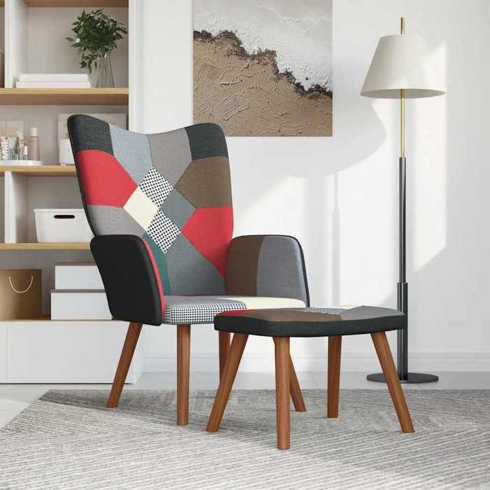 CHIC Chaise de relaxation avec repose-pied Patchwork Tissu - 61,5x69x95 ...