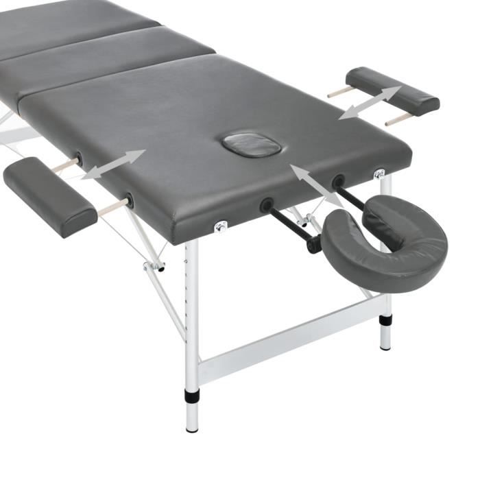 Akozon Table de massage 3 zones Cadre en aluminium Anthracite 186x68cm ...