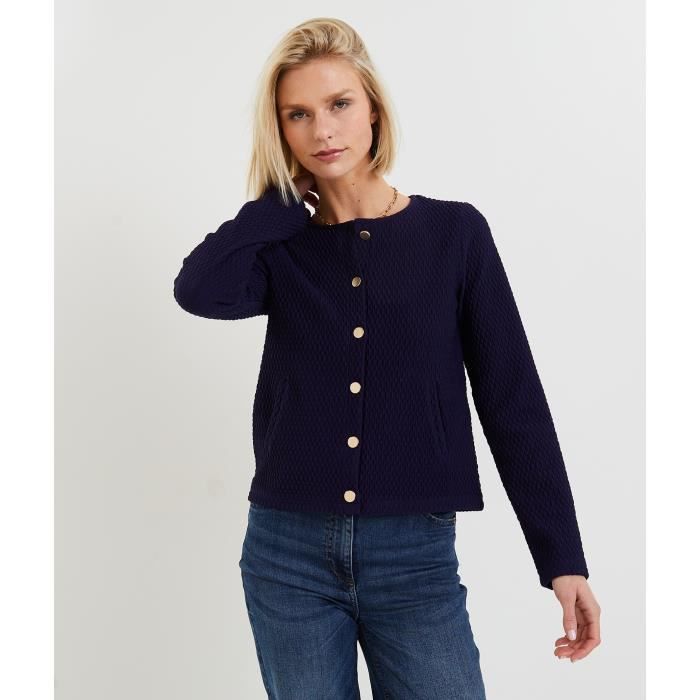 Veste matelassée femme - GRAIN DE MALICE - Marine - Maille - Boutons - Poches latérales Marine ...