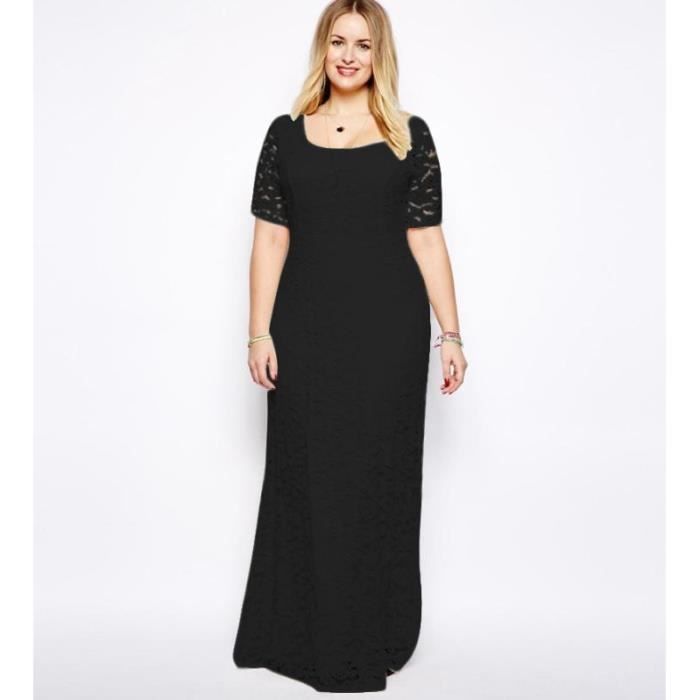 Robe Femmes Longue De Grande Taille Mince Dentelle Manches Courtes Maxi ...