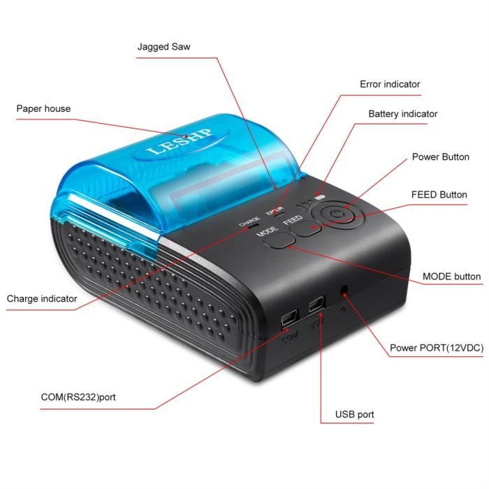 POS-5805DD Portable Mini 58mm BT Imprimante Thermique compatible avec les périphériques iOS ...