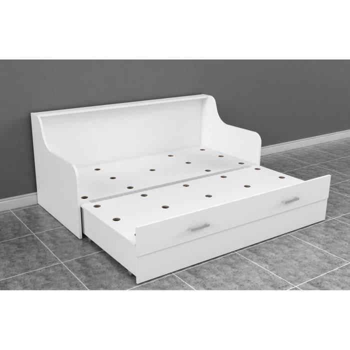 PORTLAND Lit extensible 2 personnes+sommier inclus 90/180x200 cm blanc ...