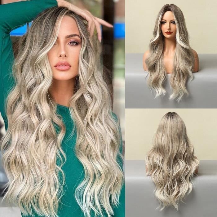 Delgeo Perruque Longue pour Femme, 24''-61cm Cheveux Synthétiques ...