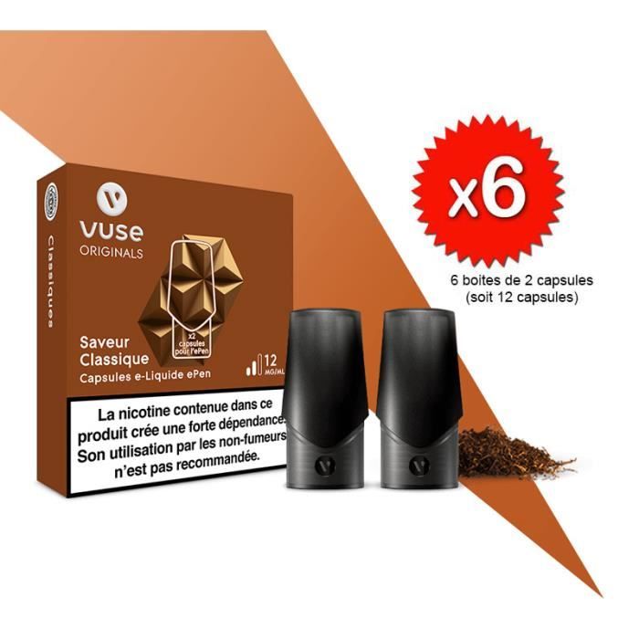 LOT DE 6 BOITES DE 2 CAPSULES CLASSIQUE 12MG - VUSE - POUR EPEN3 ...