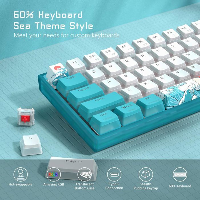 YSFMODE-Wk61 Clavier Mécanique De Jeu 60%,Clavier Rgb Led Échangeable À ...