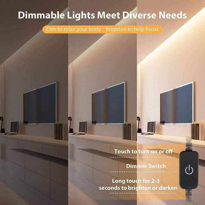 Ruban Led 2M, Bandes Led Néon Blanc Chaud 12V 3000K Dimmable, Ip67 ...