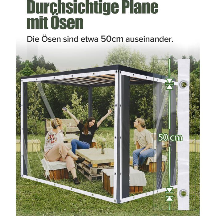 Ezcasch 2x2m Bâche Transparente avec Œillets, 420g/m² PVC Bache ...