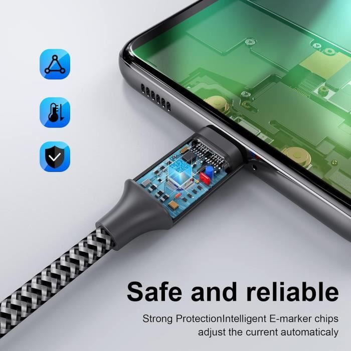 Câble Usb C, [1M] Câble De Charge Rapide En Nylon Usb Type C Pour ...