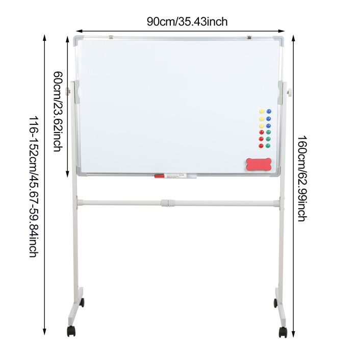 FLASIDU Tableau Blanc 90x160CM,Hauteur Réglable Double Face, Tableau ...