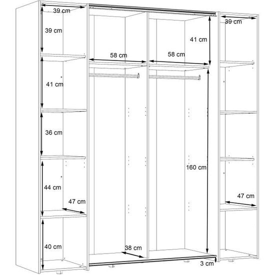 Armoire NARAGO - Décor Blanc mat - 2 portes coulissantes + miroir + 2 ...