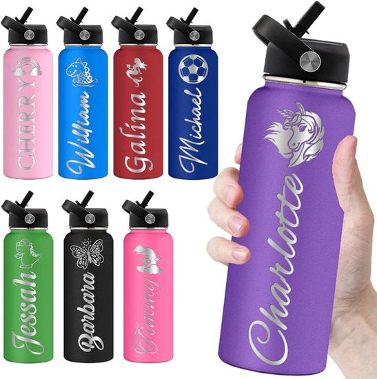 Bouteilles D'Eau Personnalisées Avec Paille Bouteille D'Eau Gravée Personnalisée De 24 Oz Pour L ...