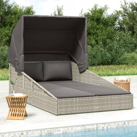 Transat de soleil-Bain de soleil avec toit pliable gris 200x114x128 cm ...
