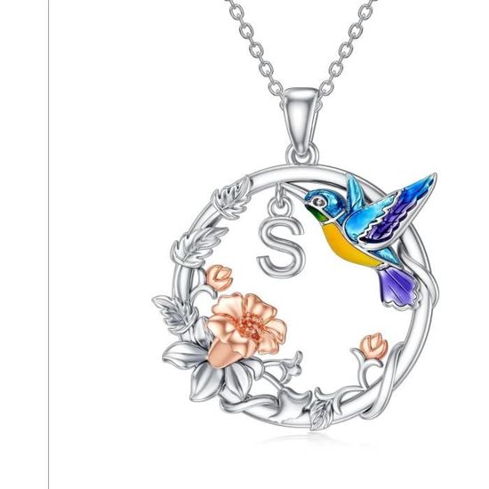Collier Avec Pendentif Colibri Avec Pierre De Naissance-Initiale Pour ...