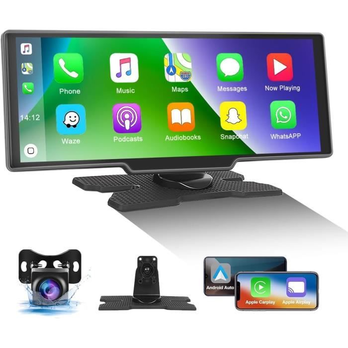 Wireless CarPlay Android Auto avec Caméra de recul, Portable ecran ...
