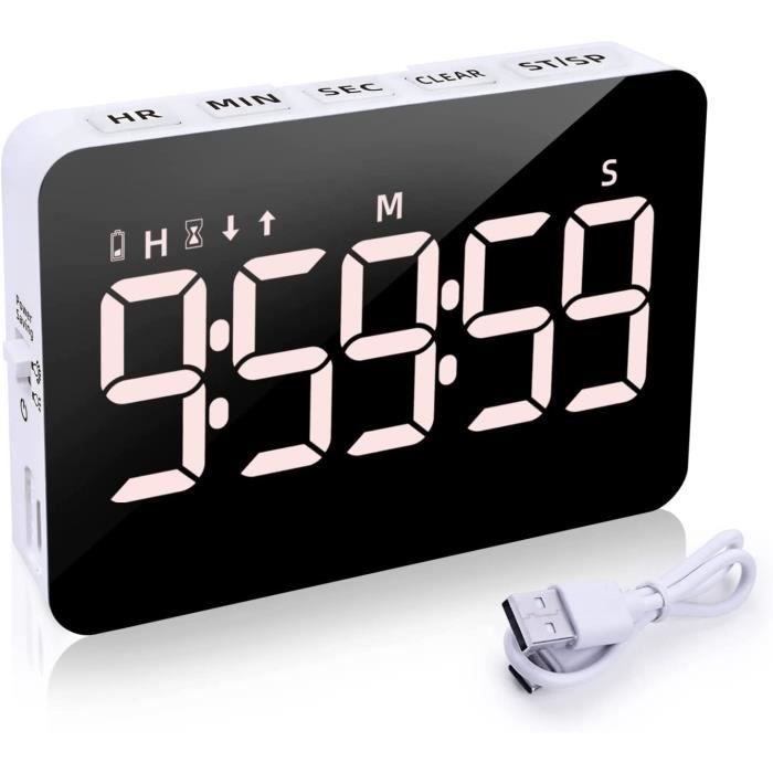 Minuteur de Cuisine LED Rechargeable, Minuteur Digital Chronomètre et ...