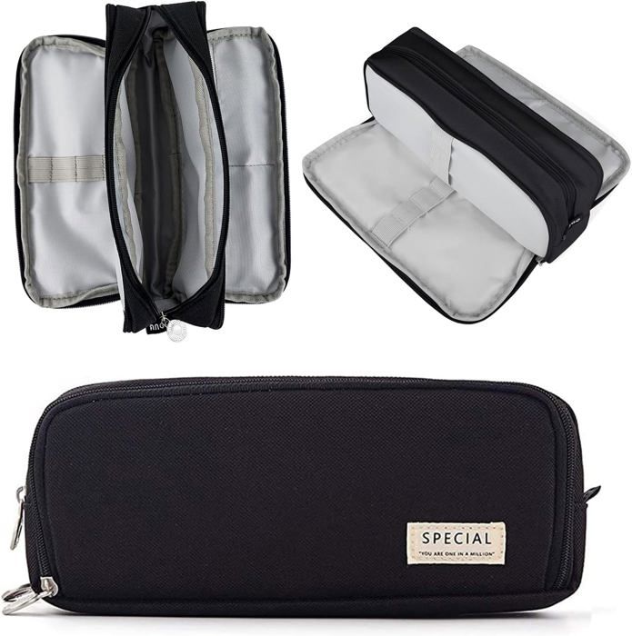 Trousse Scolaire Noir À Crayons Grande Capacité Cadeau Noël Ado Garçon ...