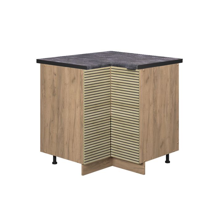 Meuble bas d'angle Fame-Line, 80.5cm , PT Anthracite, Panneau en chêne ...