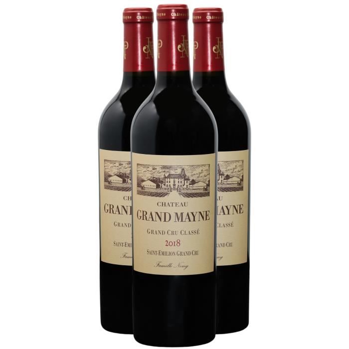Château Grand Mayne Rouge 2018 - Lot de 3x75cl - Vin Rouge de Bordeaux ...