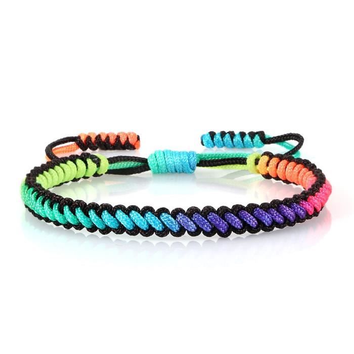 Bracelet en corde tissée noir et brun pour hommes chaîne ajustable ...