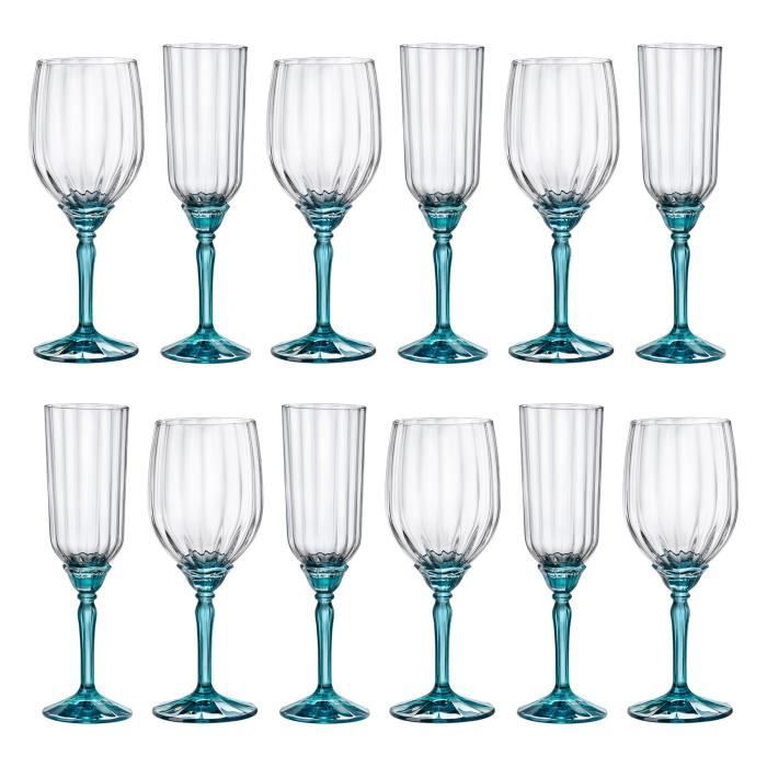 12pc Bleu Florian Ensemble Verres Ã Pied - Grand Verre Rouge Blanc RosÃ ...
