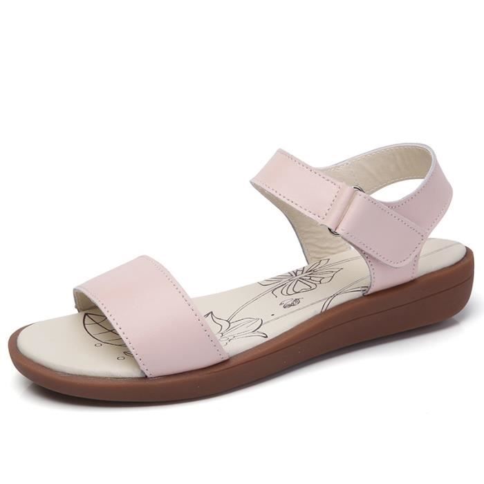 Sandales d'été pour femmes - WJFR220429SH02 - Cuir - Rose - Talon plat ...