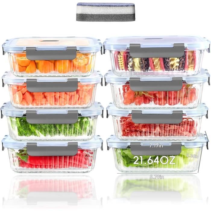 8 Set Boîtes De Conservation Avec Couvercle, 640 Ml Bol En Verre Avec ...
