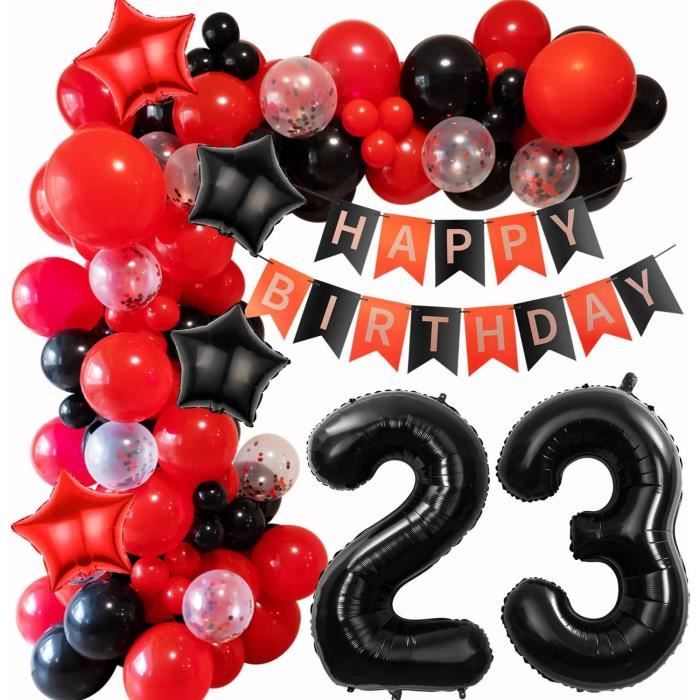 23 Anniversaire Ballon Guirlande Noir Rouge Decoration Anniversaire 23 ...