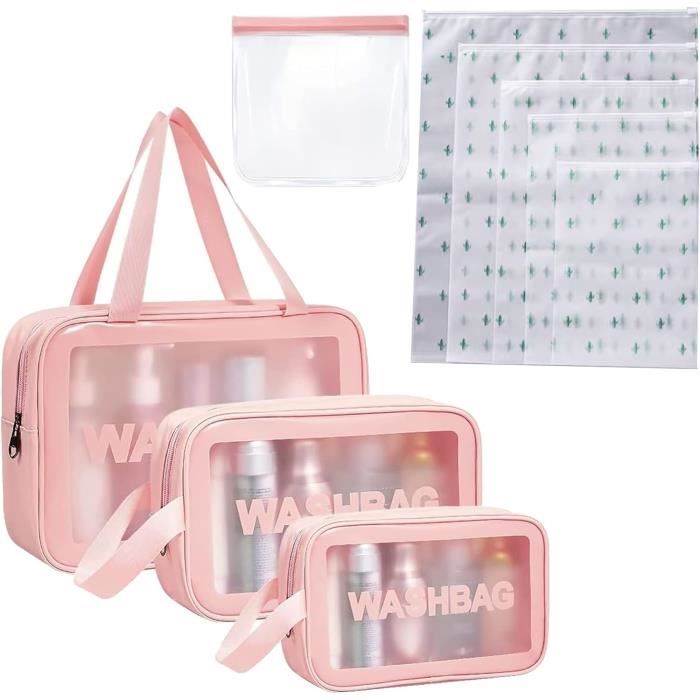8Pcs Trousse De Toilette Transparente Set, Pvc Rose Trousse De Toilette ...