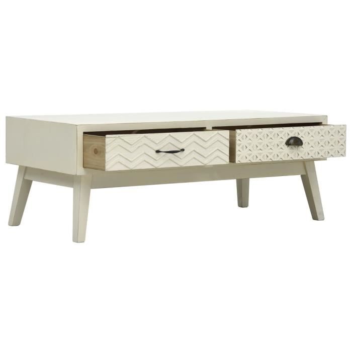 ZHUO Table basse avec 2 tiroirs Gris sculpté 110x50x40 cm Bois ...