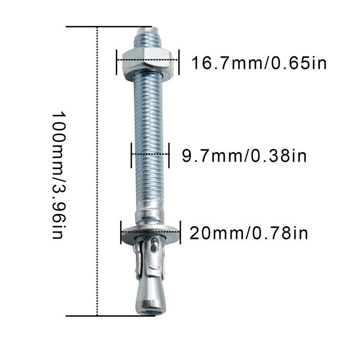 10 Pièces M10/ 10mm Chevilles pour Charges Lourdes Galvanisées, pour ...