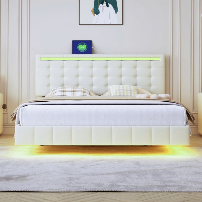 Lit 160x200 cm avec LED et port USB, structure de lit flottant 160x200 ...