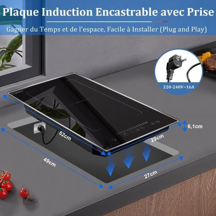Hobsir Plaque Induction 2 Feux Avec Prise, 29Cm, 3500W, Plaque De ...