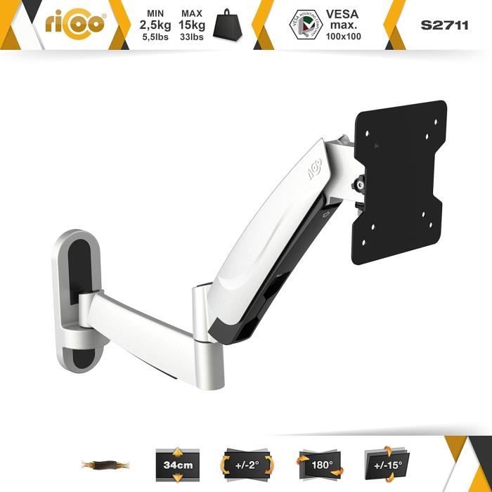 Support Mural Écran Pc S2711 Orientable Inclinable Universel 15-33" (38 ...