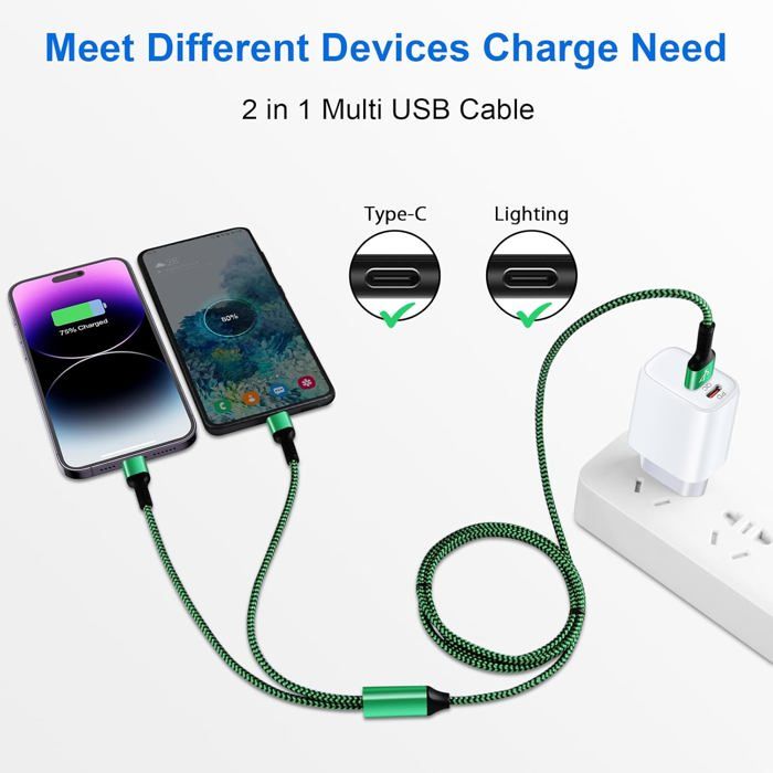 Cable Multi Chargeur 2 En 1, Cable Usb Multi Embout[1.2M] Multiple ...