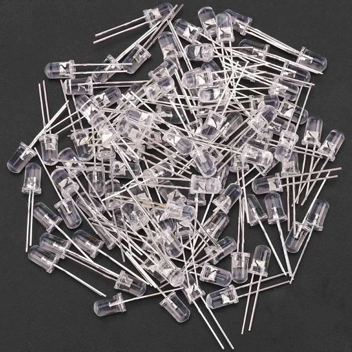100 Pcs 5Mm Blanc Led Diode Dc 3V 20Ma Ampoule Lampes Composants ...