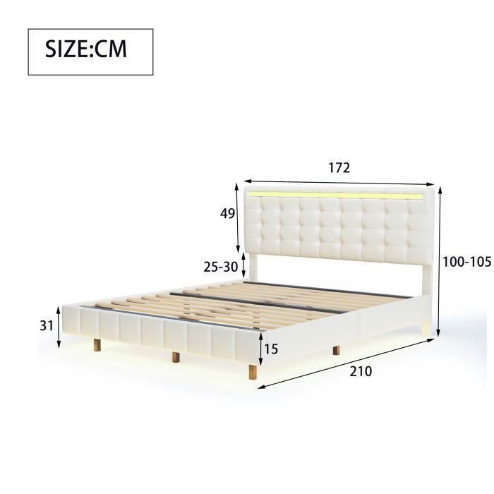 Lit 160x200 cm avec LED et port USB, structure de lit flottant 160x200 ...