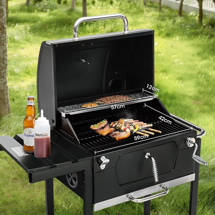 Barbecue charbon de bois - SWAPY - Grille de cuisson 59x42 cm - Surface ...