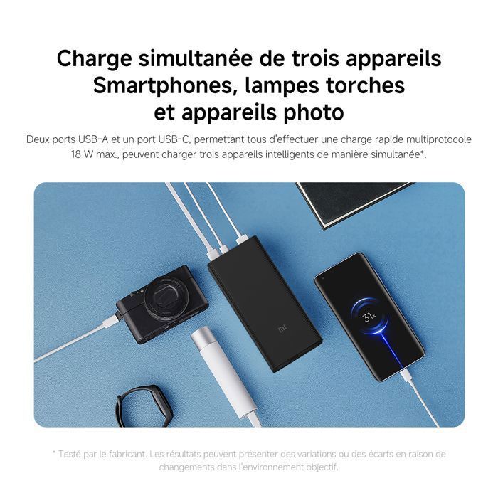 Power Bank - XIAOMI - 30000mAh - Charge rapide intelligente - 3 ...