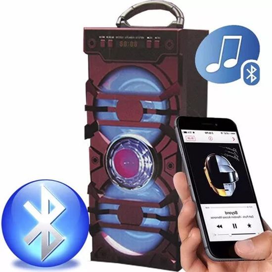 PUISSANTE SPEAKER ENCEINTE ROUGE PORTABLE LED BLUETOOTH MP3 USB FM ...