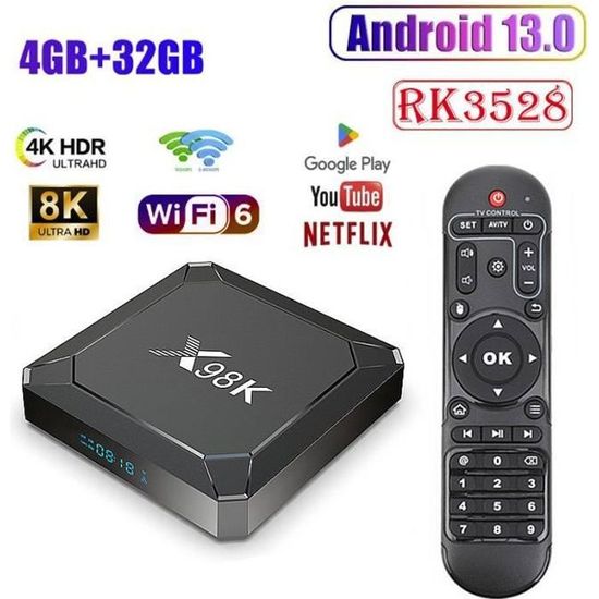 Android TV BoxBoitier iptv 4Go32Go RK3528 Quad-Core Support 8k HD 3DWiFi6BT5.0Botier Smart TV ...
