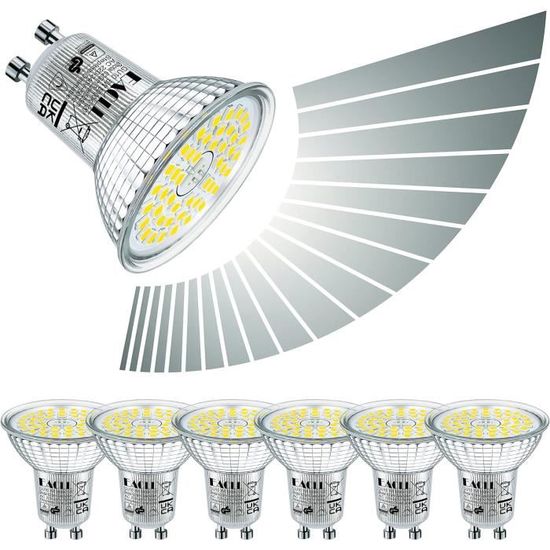 Ampoules Led Gu10 6W Dimmable En Continu, Équivalent Halogène 65W, Lot De 6, 6000K 505Lm Blanc ...